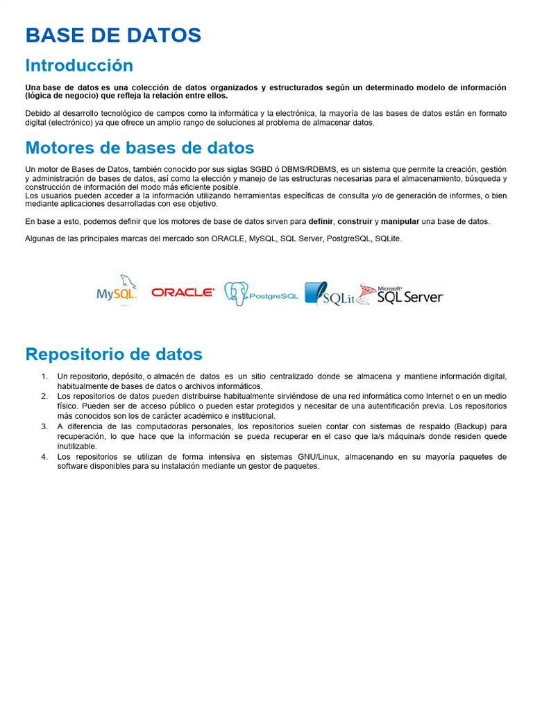 Introduccion a base de datos | PDF | Bases de datos | SQL