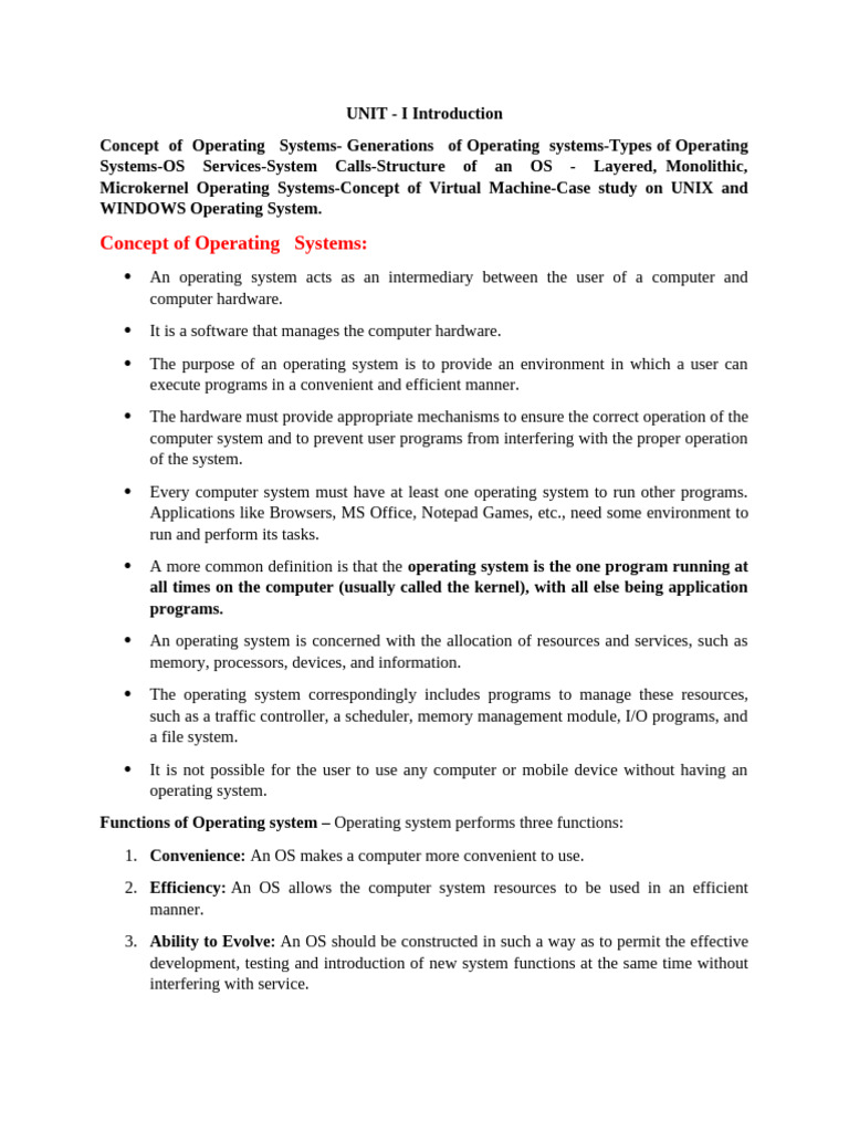 OS-I Unit | PDF | Operating System | Kernel (Operating System)