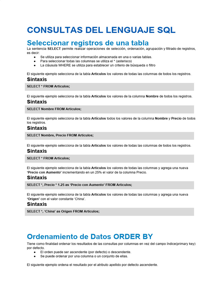 Consultas Del Lenguaje SQL | PDF | SQL | Ingeniería de software