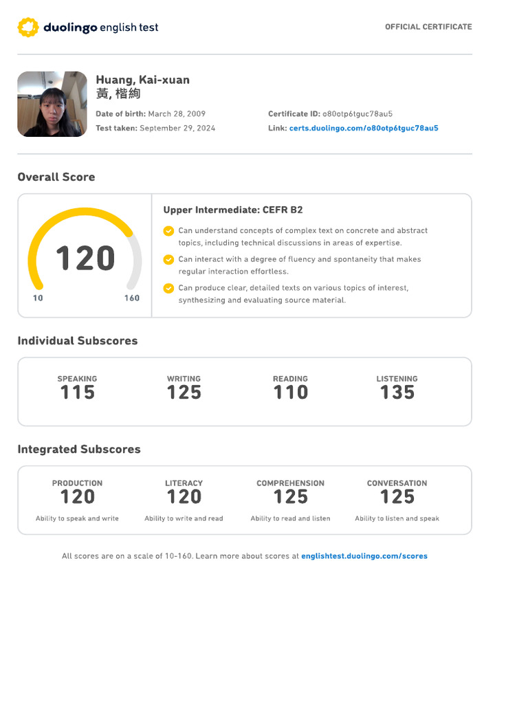 Duolingo Certificate 20240930 | PDF