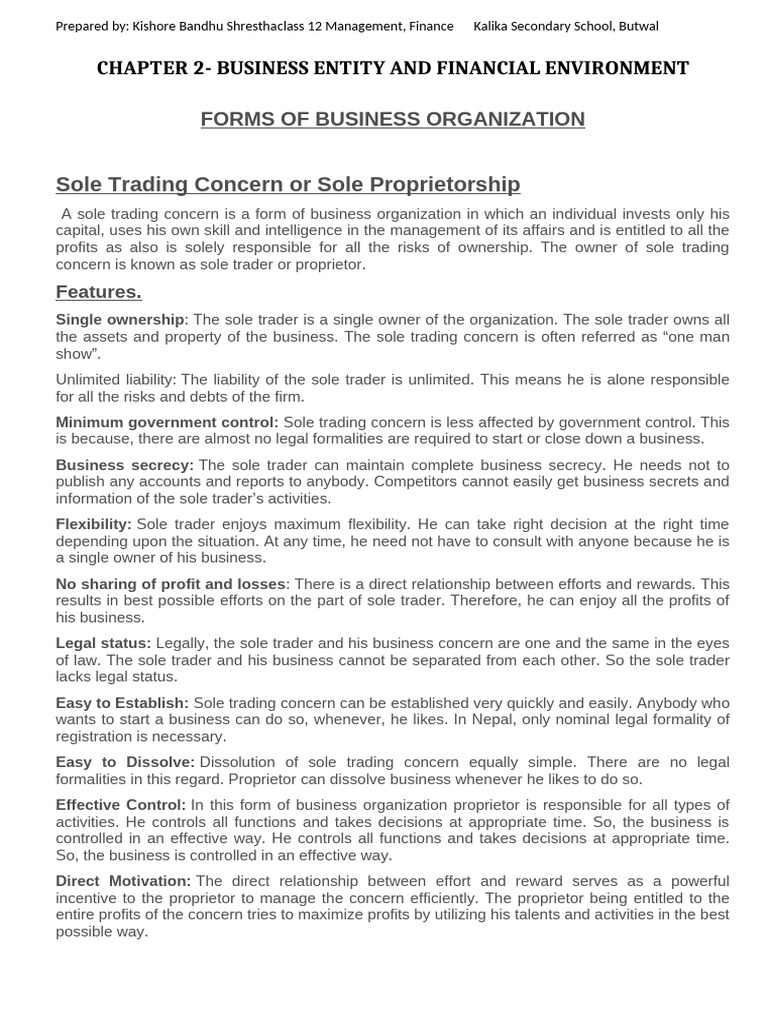 chapter-2 | PDF | Sole Proprietorship | Partnership