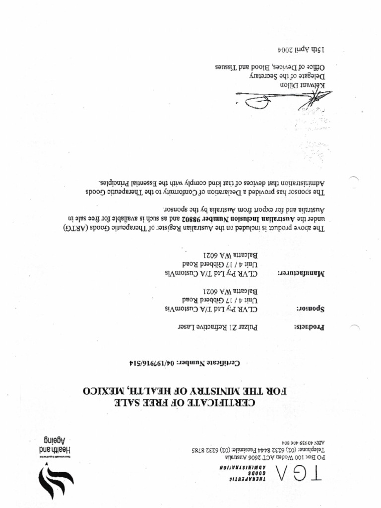 Certificate of Free Sale - Sample | PDF