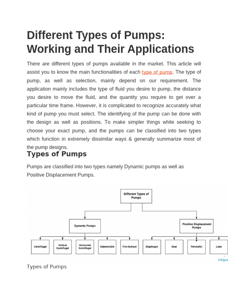 Overview of Pump Types and Functions | PDF | Pump | Fluid Dynamics