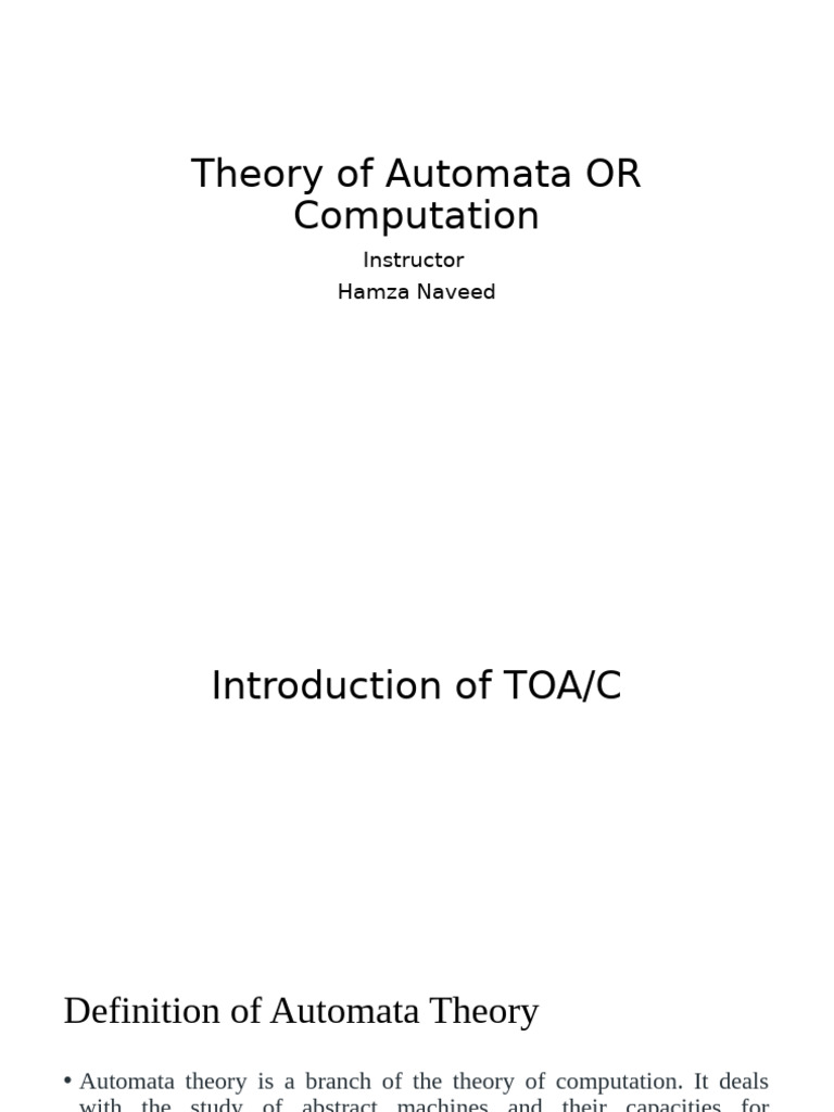 Theory of Automata or Computation Lect No 1 | PDF | Automata Theory | Theory Of Computation