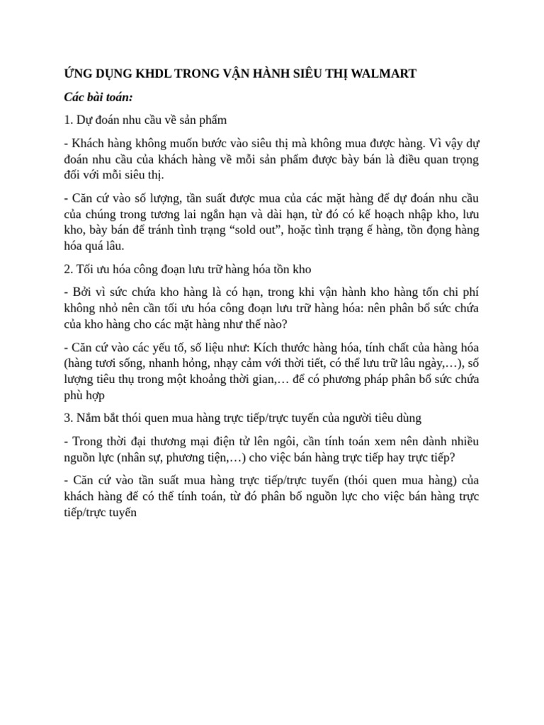 ỨNG DỤNG KHDL TRONG VẬN HÀNH SIÊU THỊ WALMART | PDF