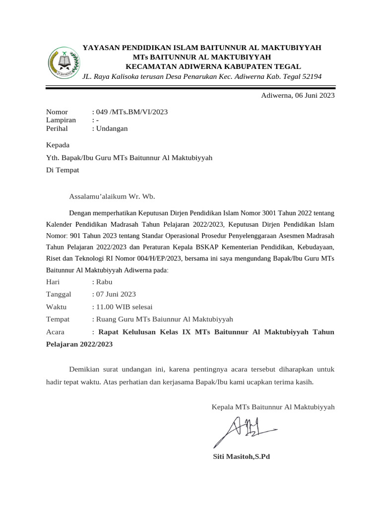 Undangan Rapat Kelulusan 2023 | PDF