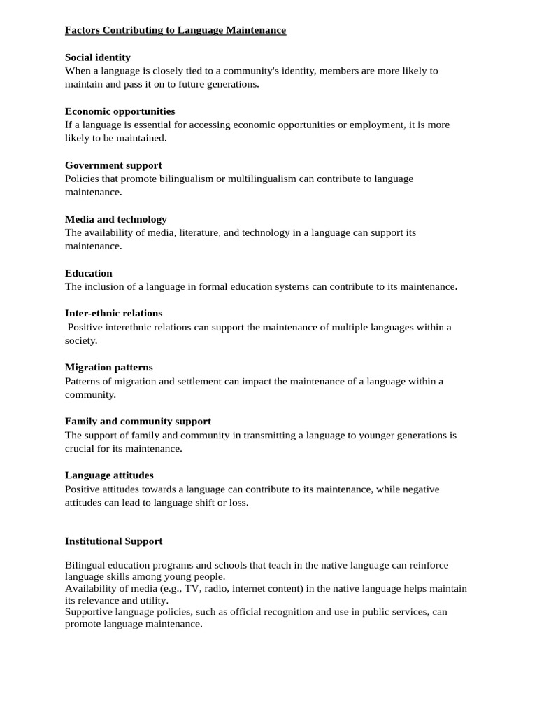 Factors Contributing to Language Maintenance | PDF