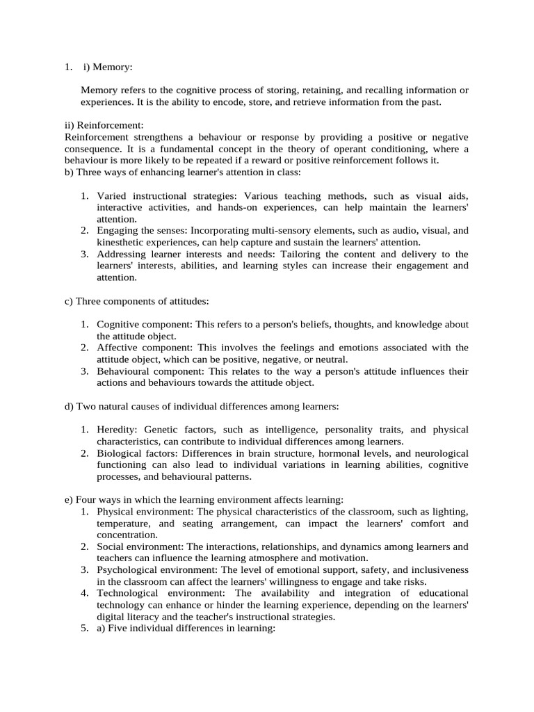 PSYCHOLOGY OF TEACHING REVISION | PDF | Learning | Attitude (Psychology)