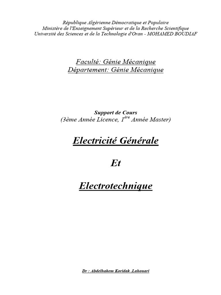 Cours d'Électricité et Électrotechnique | PDF | Impédance (électricité ...