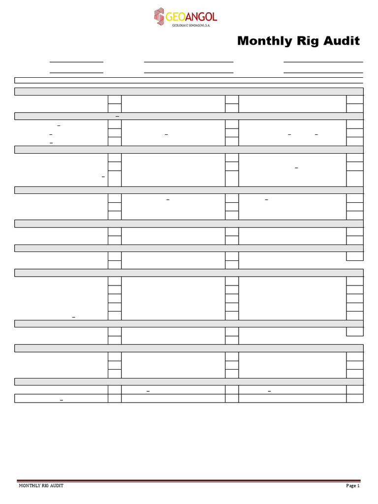 Geoangol Monthly Rig Audit | PDF | Personal Protective Equipment | Valve