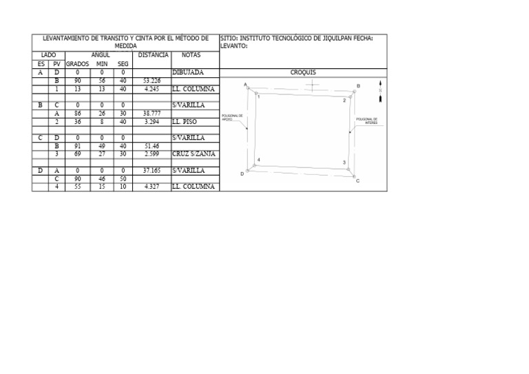 Tabla Levantamientos Topografia Practica 2 | PDF
