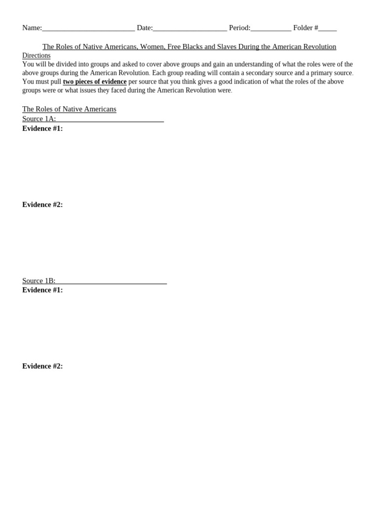 Revolutionary Roles Primarys Source Assignment WS | PDF | Social Science