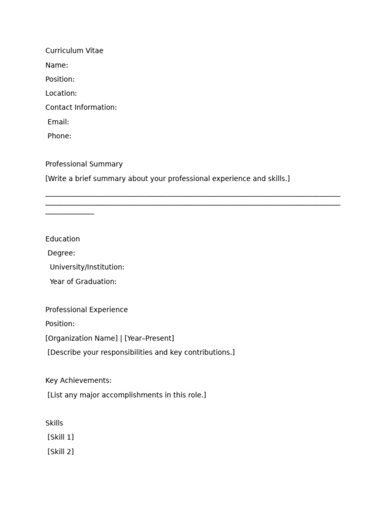 Curriculum Vitae Fill Out | PDF
