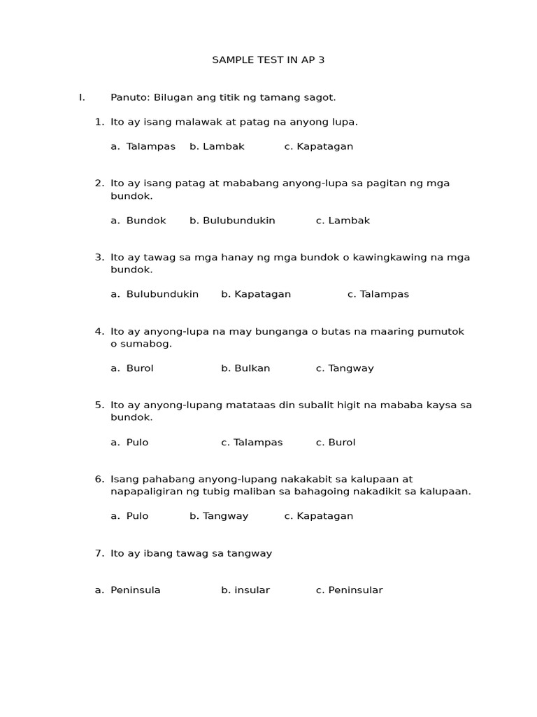 Sample Test in Ap 3 | PDF