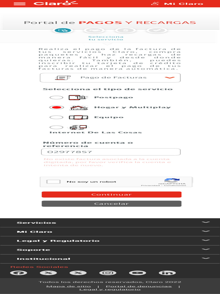 Portal de Pagos y Recargas Claro Colombia - Personas | PDF