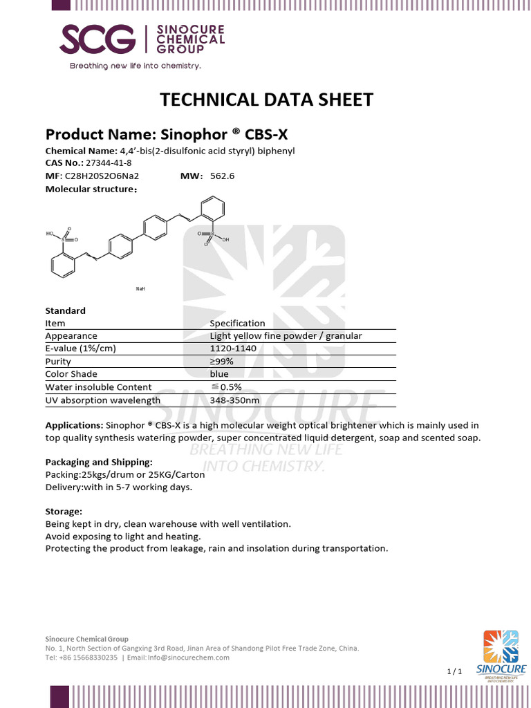 TDS of Sinophor ® CBS-X | PDF | Home & Garden | Technology & Engineering