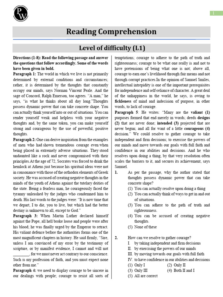 Reading Comprehension - Chapter Wise PDF (English) | PDF | Albert ...
