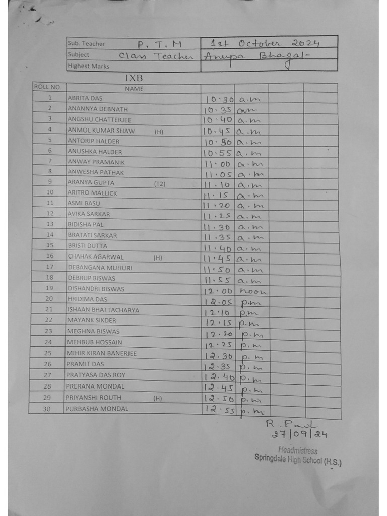 PTM For Class 9B | PDF