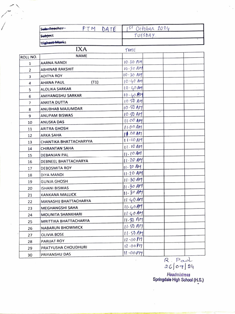 PTM 2024-Schedule Class 9A | PDF PTM 2024-Schedule Class 9A | PDF