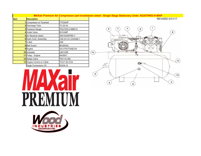 MAXair Single Stage Compressor Parts List | PDF