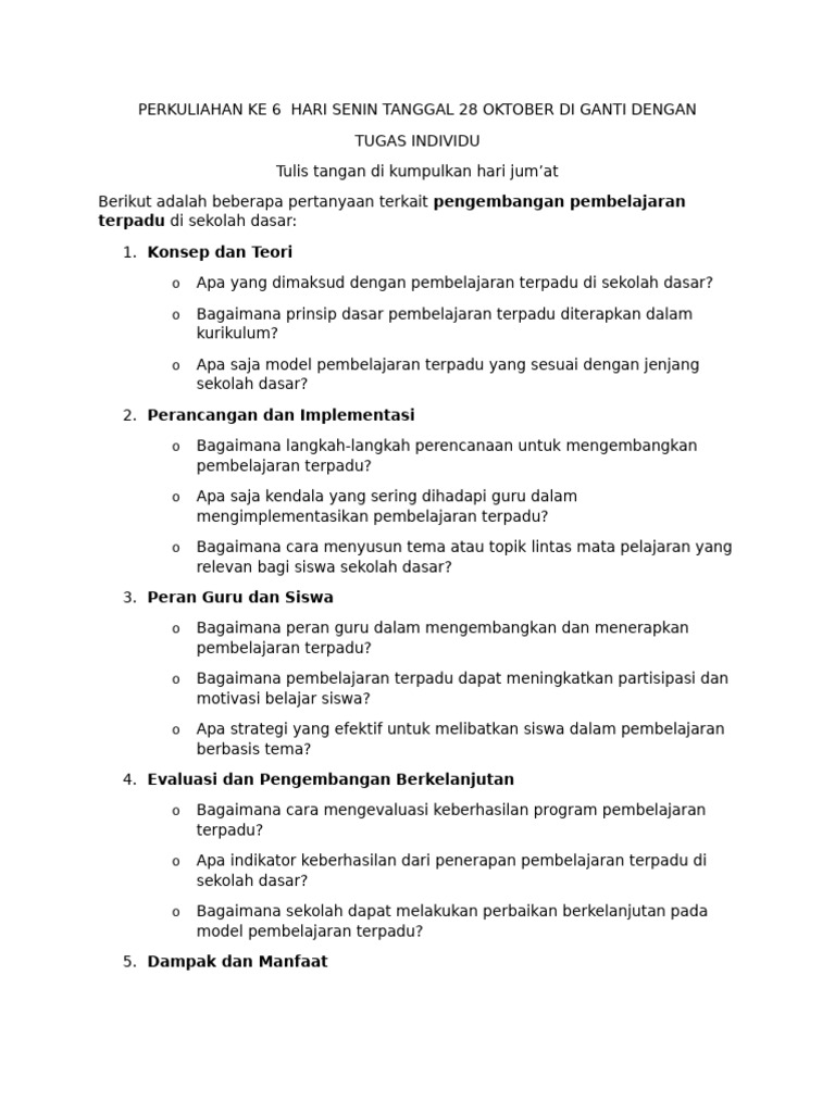 Perkuliahan Ke 6 Hari Senin Tanggal 28 Oktober Di Ganti Dengan | PDF