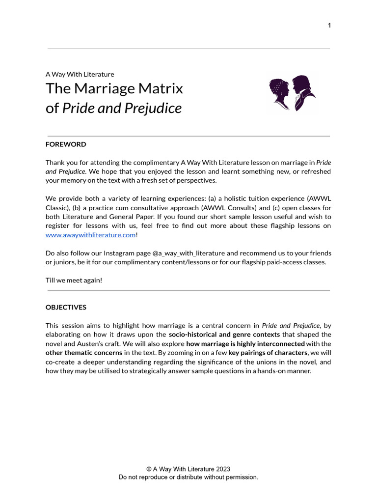 PNP Free Lesson May 2023 AWWL PDF Pride And Prejudice Mr Darcy