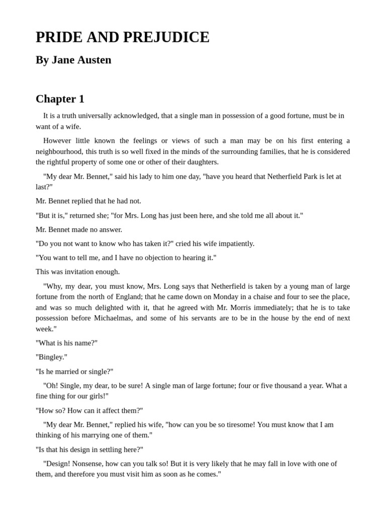 P1 Pride and Prejudice (Text) | PDF | Pride And Prejudice | Novels About Nobility