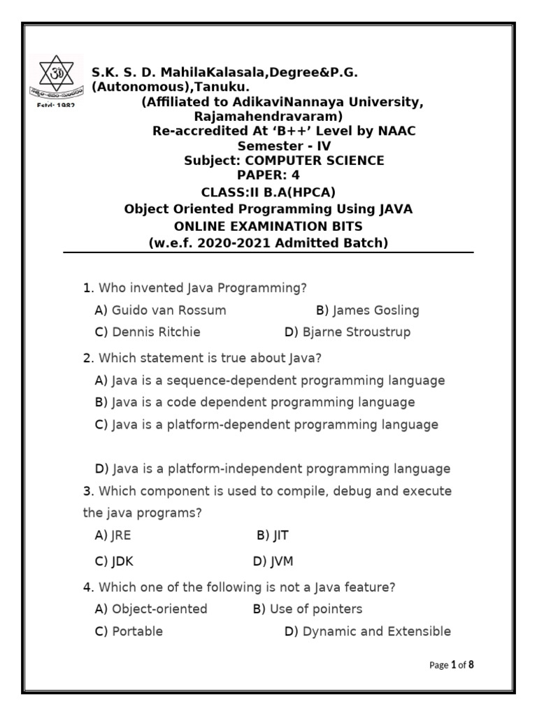Oops (B.a 4TH Sem) | PDF | Java (Programming Language) | Object Oriented Programming