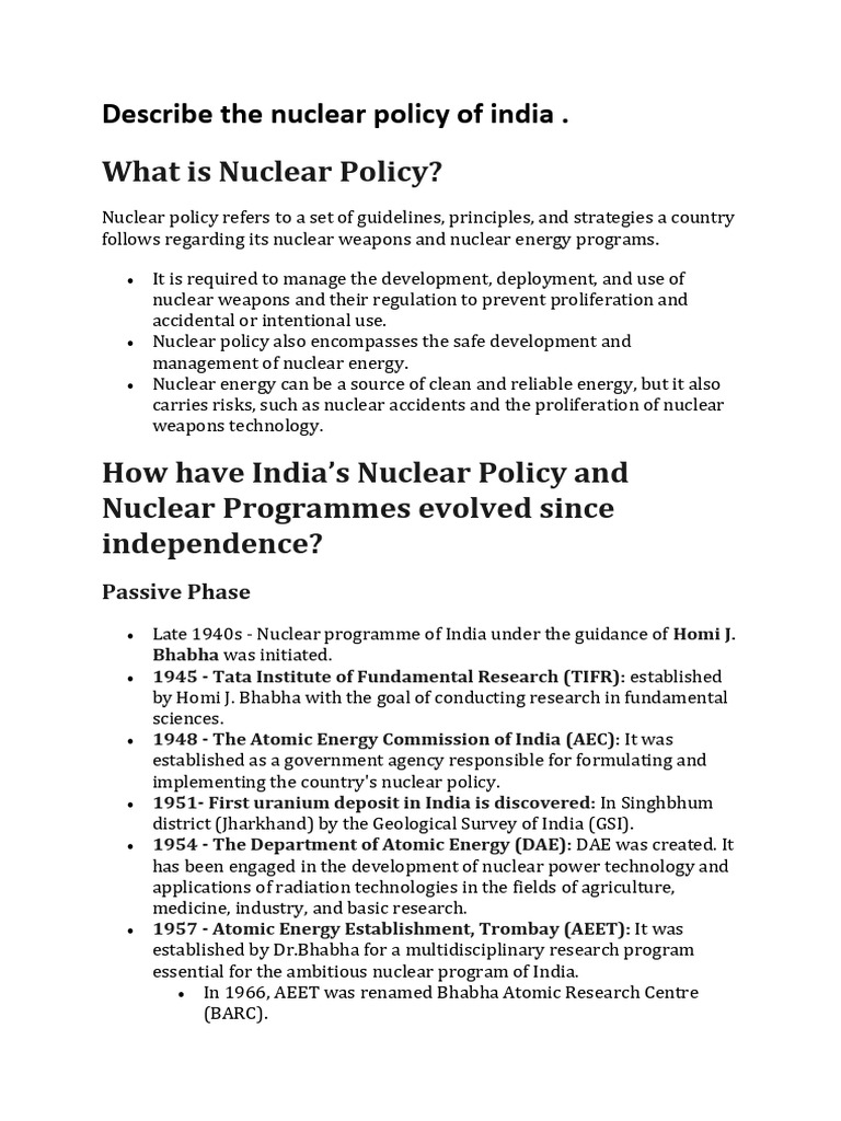 Describe the nuclear policy of india | PDF | Treaty On The Non ...