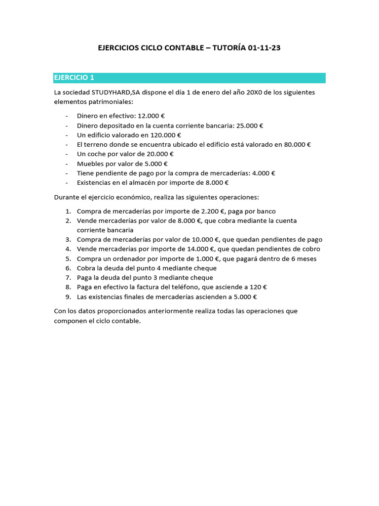 Ejercicios Ciclo Contable | PDF | Bancos | Contabilidad
