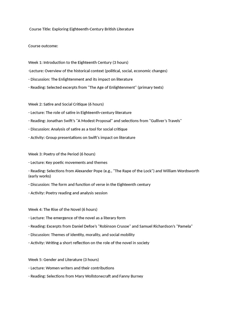 Eighteenth-Century British Literature | PDF | Classics | General Fiction