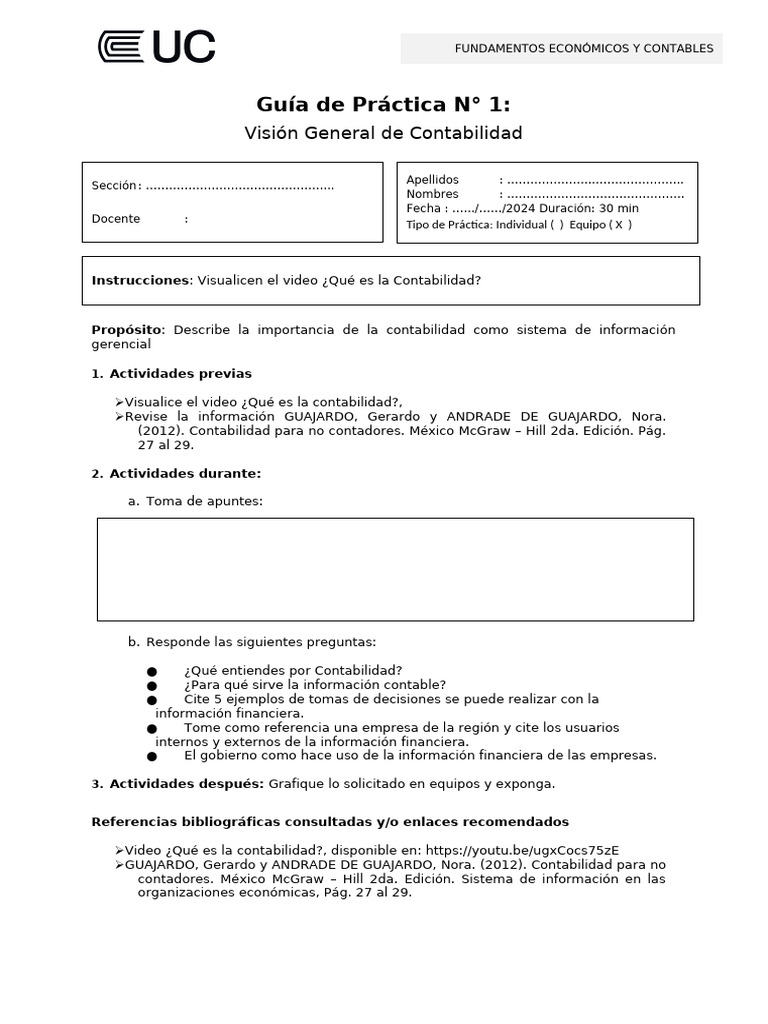 Guía Práctica 01 Visión General de Contabilidad | PDF | Contabilidad