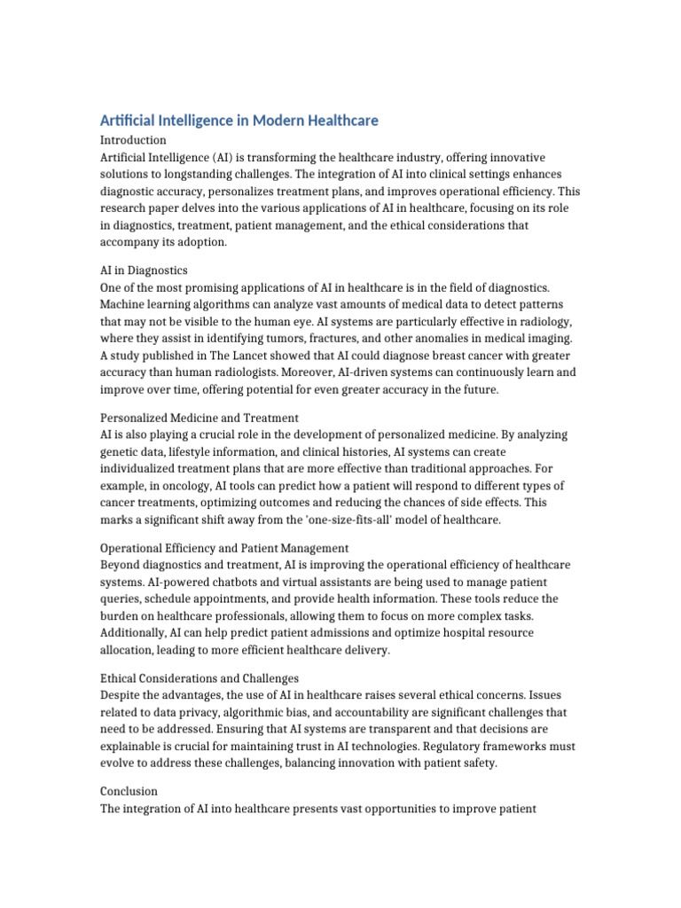 AI in Modern Healthcare Research | PDF | Artificial Intelligence ...
