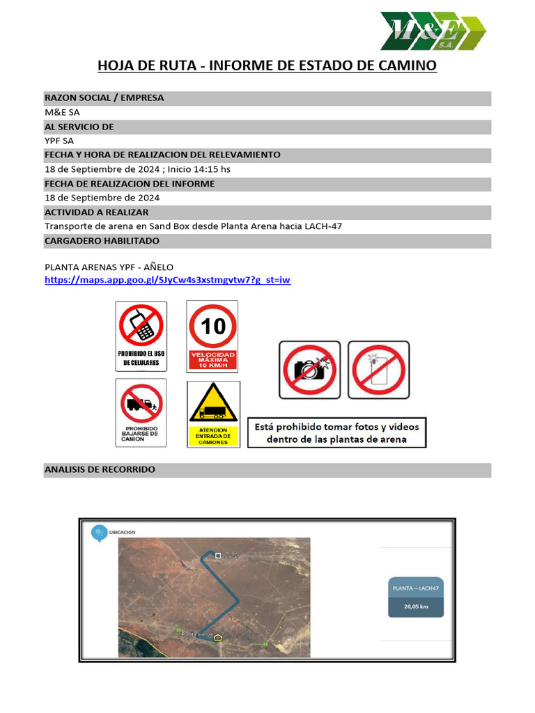 Hoja de Ruta e Informe de Estado de Camino. LACH-47 | PDF