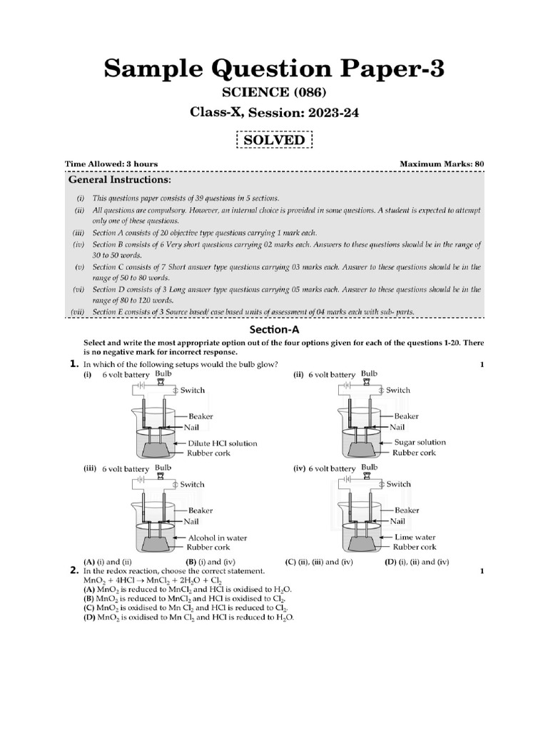 X SCI Sample Papers | PDF