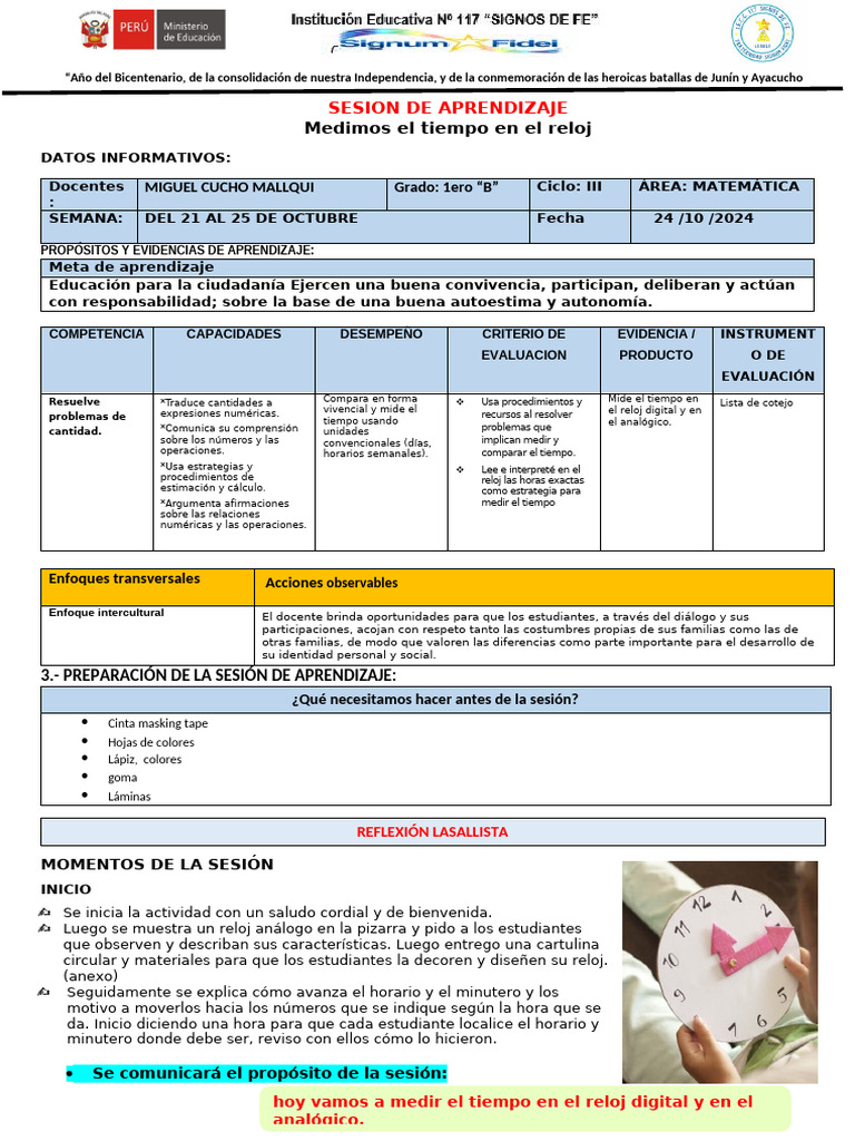 3 SESIÓN MATEMÁTICA Medimos El Tiempo Con El Reloj | PDF | Reloj ...