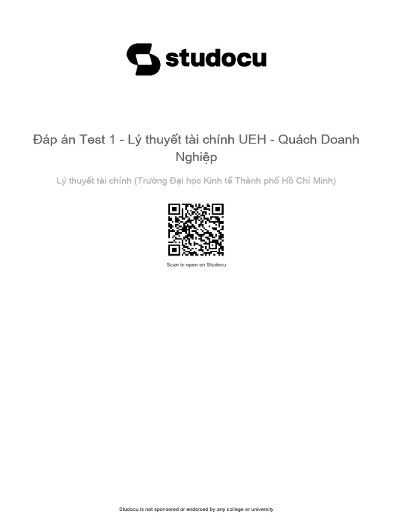 Dap An Test 1 Ly Thuyet Tai Chinh Ueh Quach Doanh Nghiep | PDF