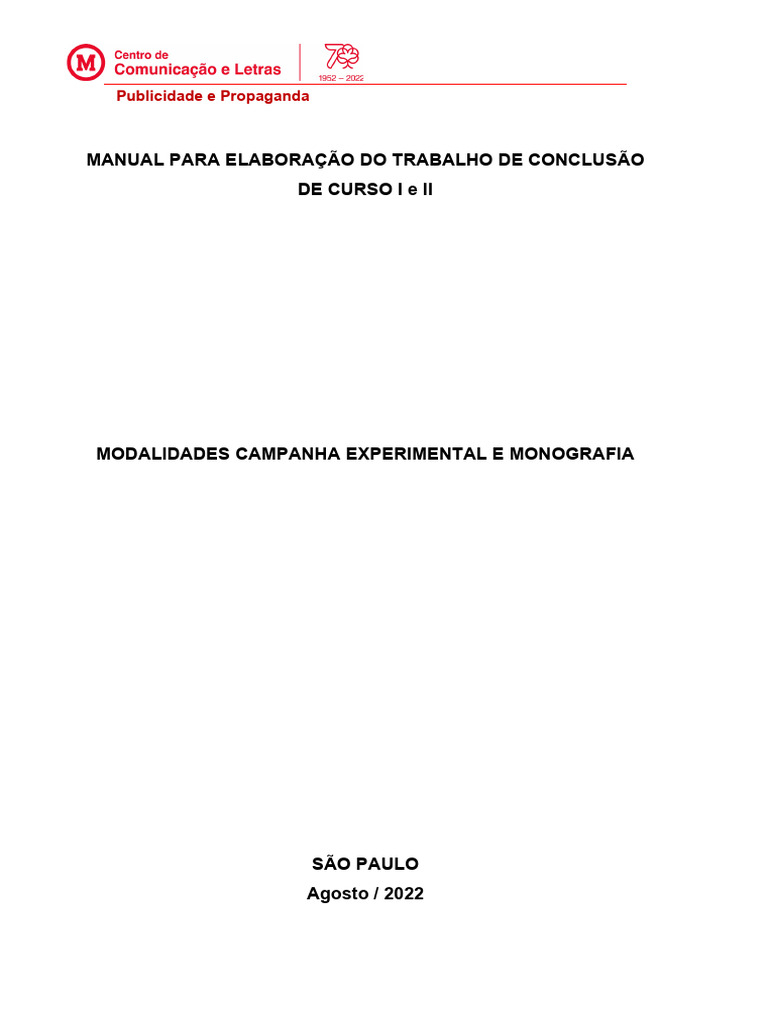 Manual para Elabor Do TCC I e II - 2022-2 | PDF | Publicidade | Marketing