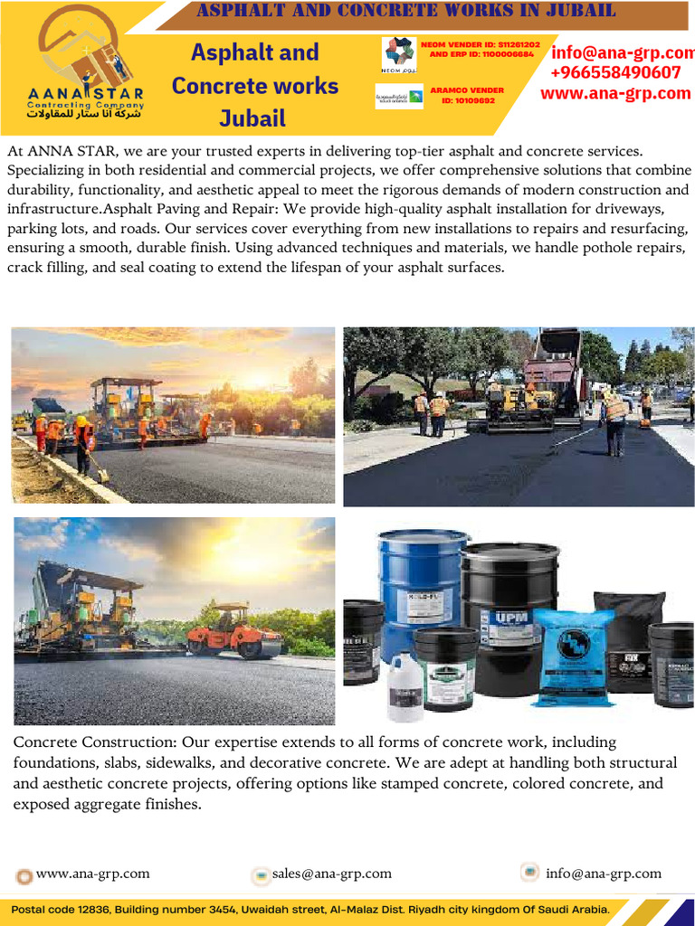 Asphalt and Concrete Work in Jubail | PDF | Concrete | Road Surface