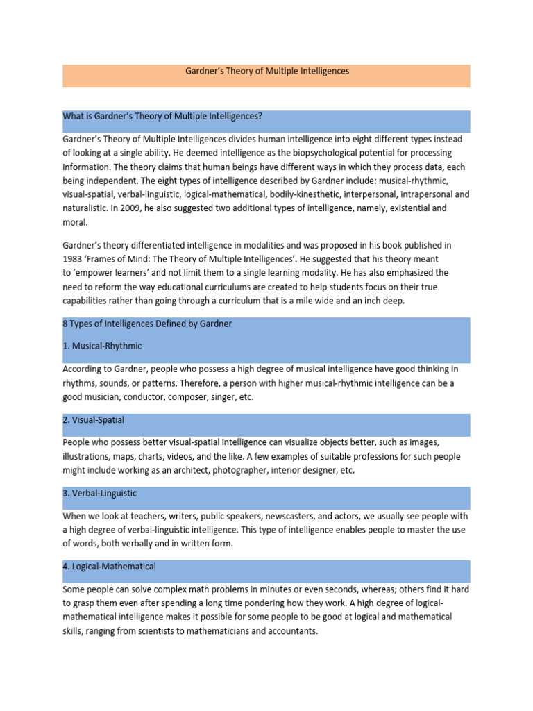GARDNERS THEORY | PDF | Intelligence | Learning