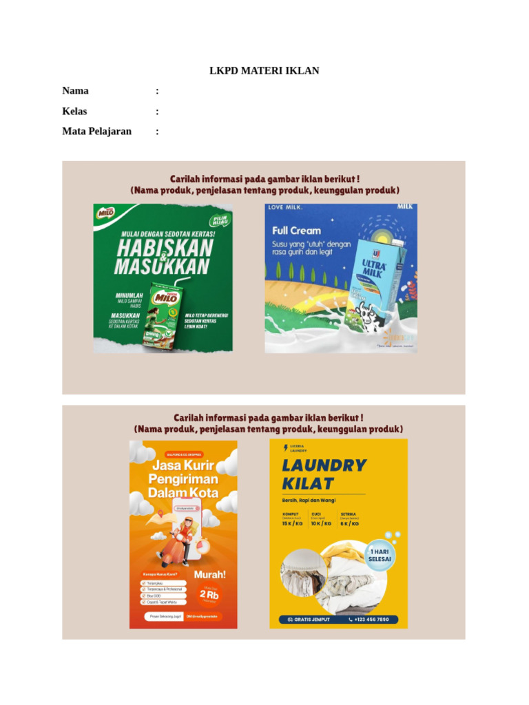 LKPD Materi Iklan | PDF | Komputer