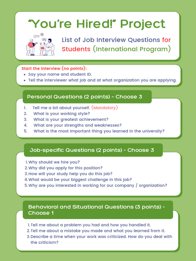 List of Job Interview Questions For Students (Inter Program) | PDF ...