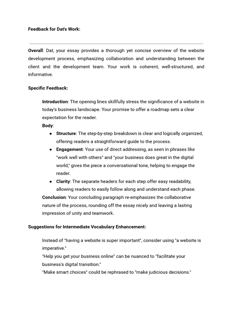 Feedback for Dat's Work | PDF