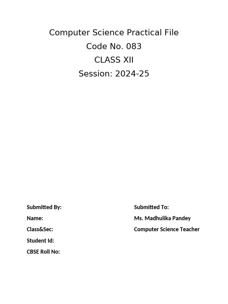 Computer Science Practical File Class 12 | PDF | Sql | Table (Database) Computer Science Practical File Class 12 | PDF | Sql | Table (Database)