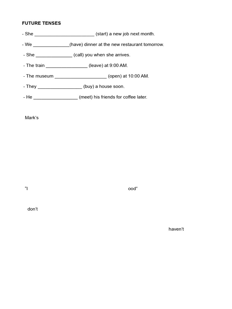 Future Tense Practice Exercises | PDF