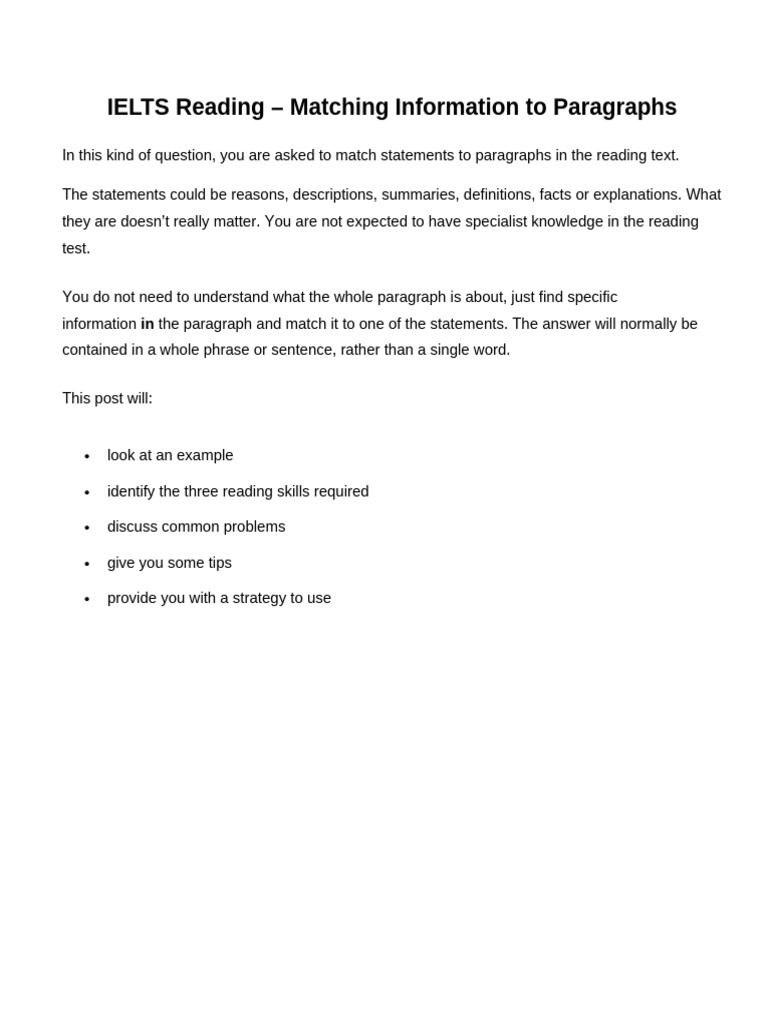 MATCHING INFORMATION TO PARAGRAPH | PDF | Question | Human Communication