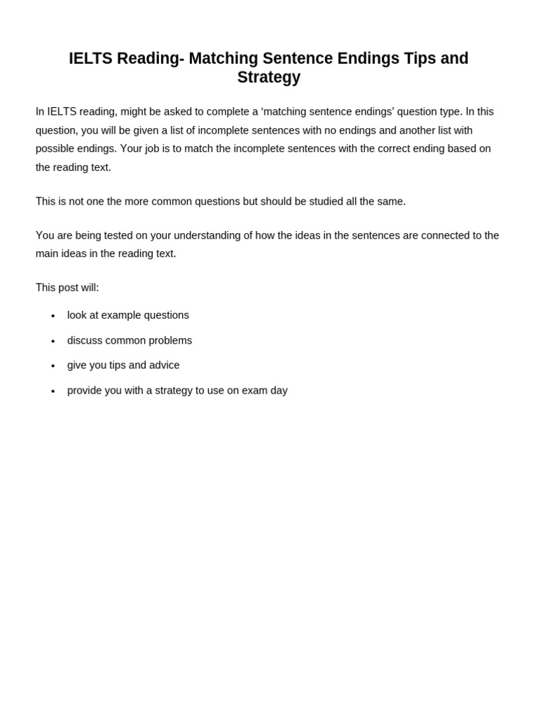 IELTS Reading: Matching Sentence Endings Guide | PDF | Question | Syntax