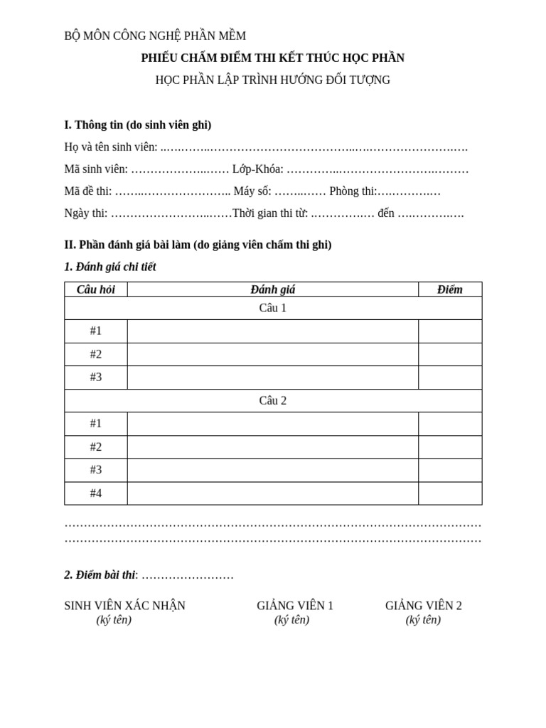 Phieu Cham Diem | PDF