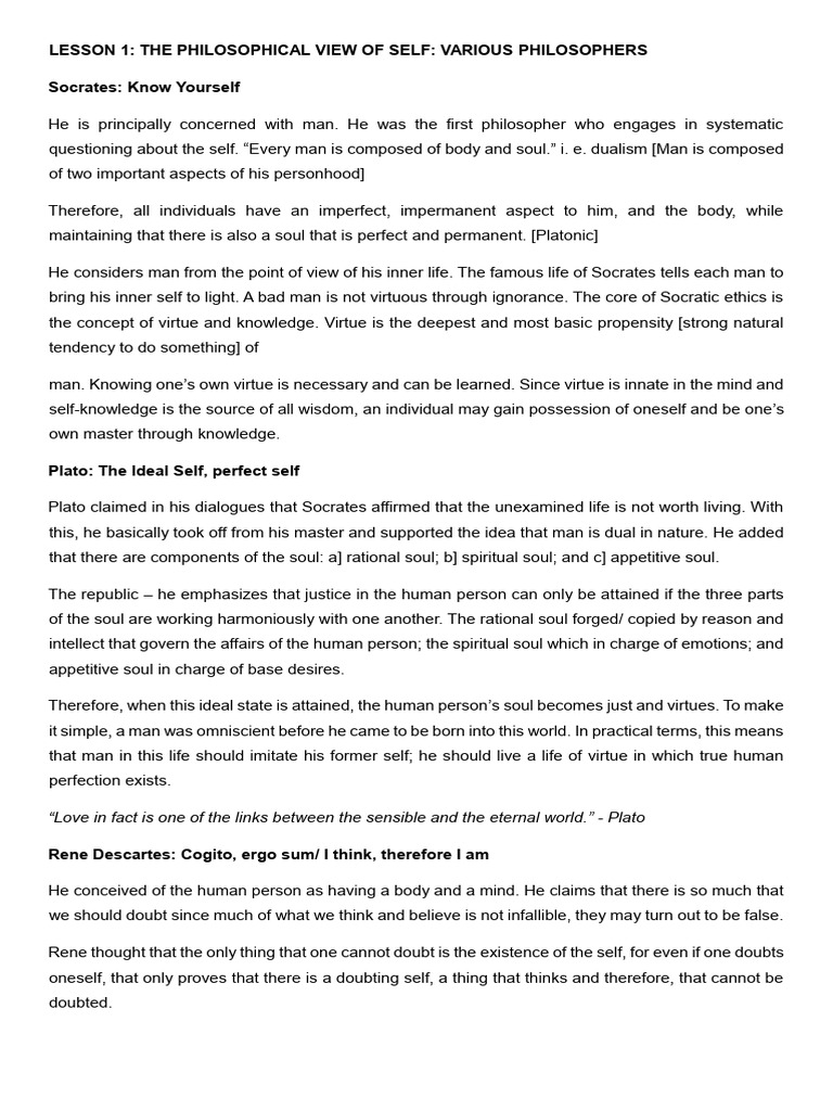 THE PHILOSOPHICAL VIEW OF SELF | PDF | Philosophy Of Self | Soul