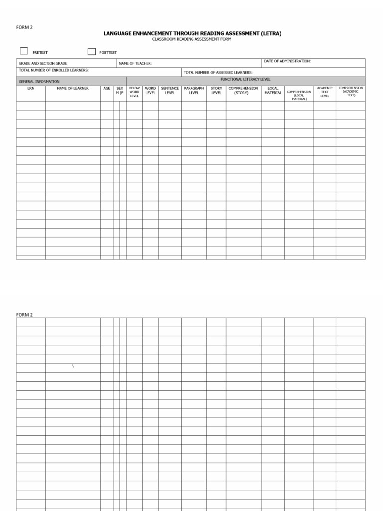 Form 2 Classroom Reading Assessment Form (1) 00001 | PDF